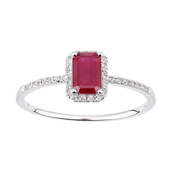 Women’s 18ct White Gold Emerald Rich Red Ruby and Diamond Ring – Dubai Gems