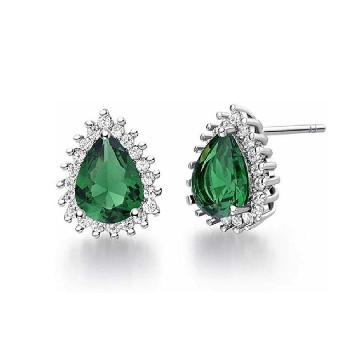 WHITE GOLD FINISH Created Diamond Pear Cut Tear Drop Cluster Design St ...