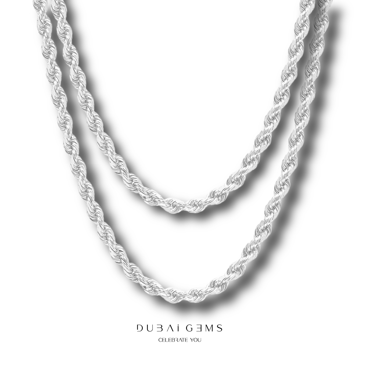 White Gold Finish 24 and 20 inch Mens Classic 4mm Rope Chain Necklace ...